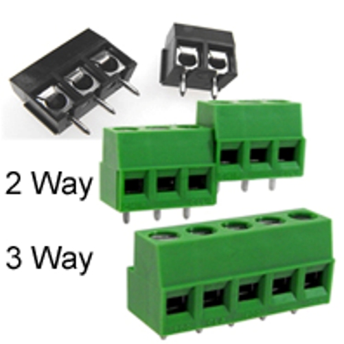 PCB TERMINAL BLOCK 2 &amp; 3 WAY PCB MOUNTING 5mm PITCH INTERLOCKING PACK ...